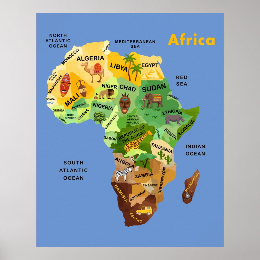 África - Mapa trabalho de arte Poster | Zazzle Portugal
