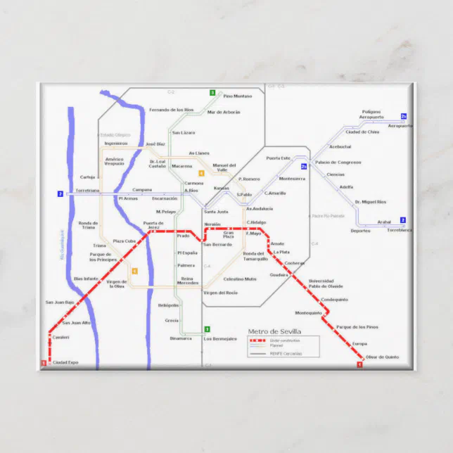 Cartão Postal Mapa do Metro de Sevilha | Zazzle Portugal