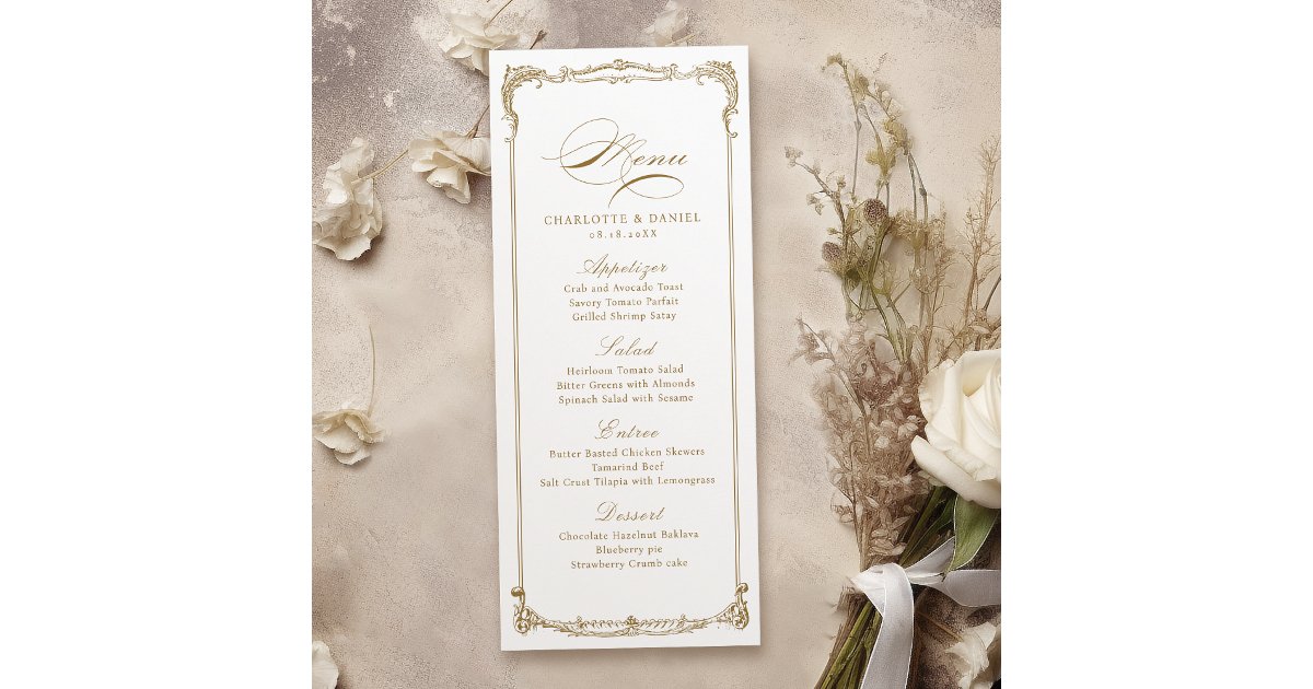 Menu de Casamento de Script Clássico de Quadro de | Zazzle Portugal