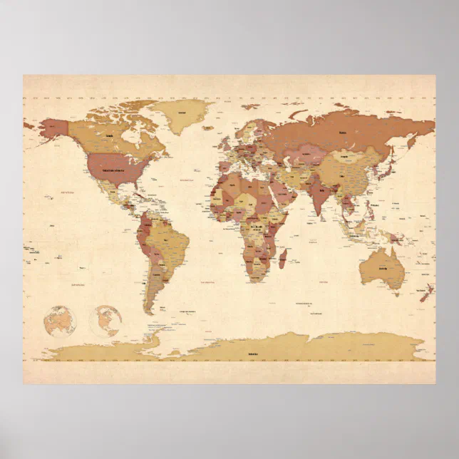 Póster Mapa político do Mapa Mundial | Zazzle Portugal
