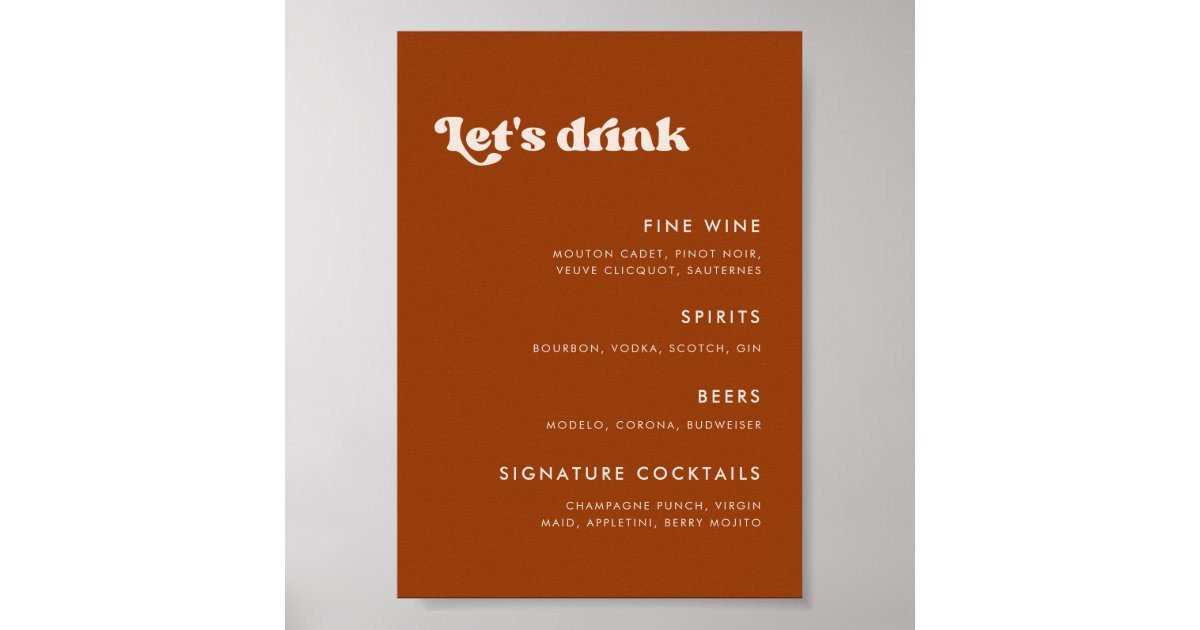 Poster Na moda retro cardápio de Bar de Casamento Laranja | Zazzle Portugal